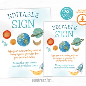 Outer Space Birthday Editable Sign, Printable Template, Planets Rocket ...