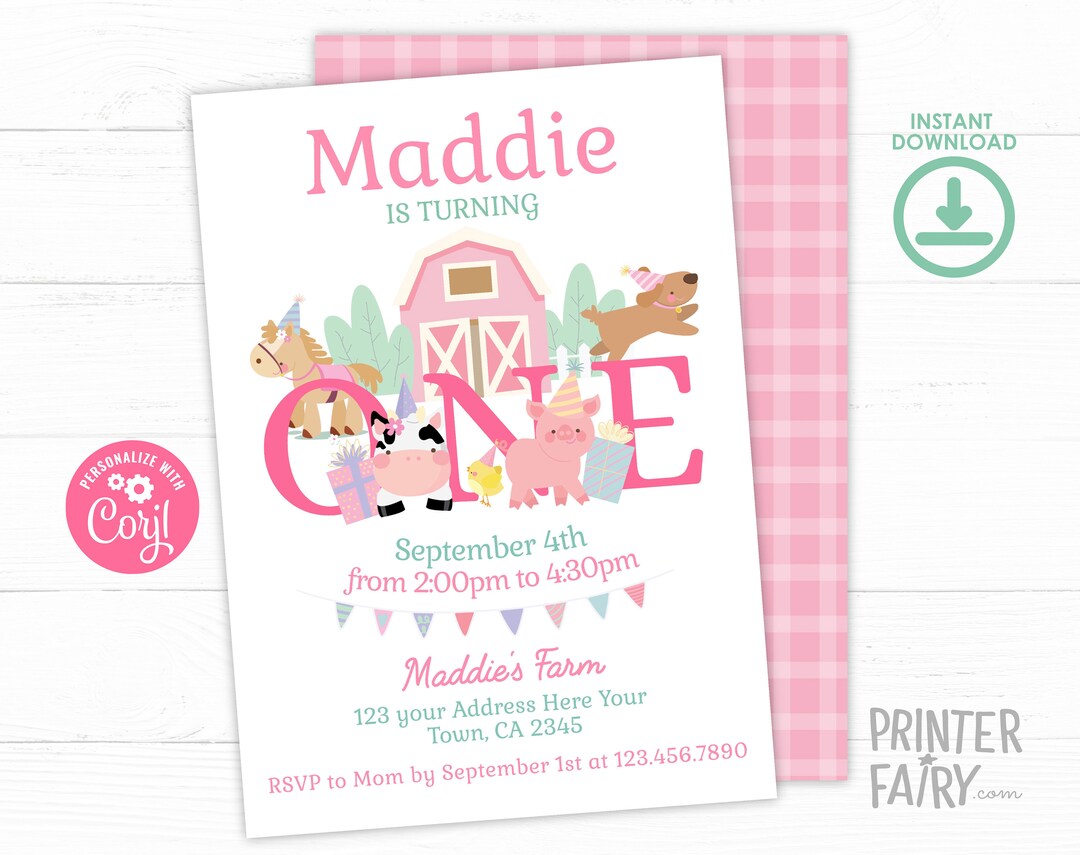Farm First Birthday Invitation Cute Farm Animals Farm - Etsy