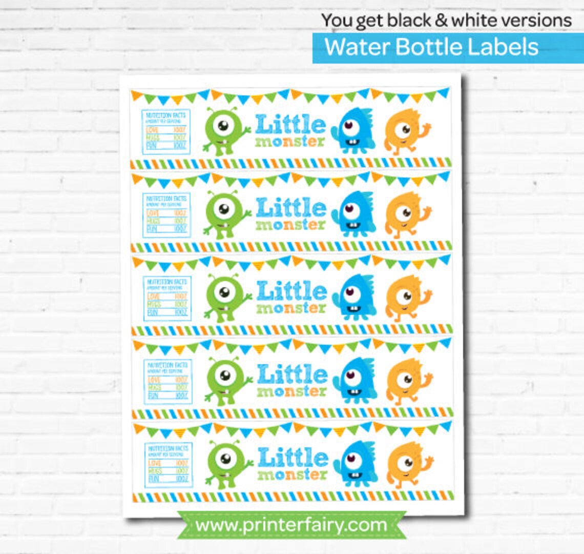 Little Monster Water Bottle Labels Little Monster 1st | Etsy