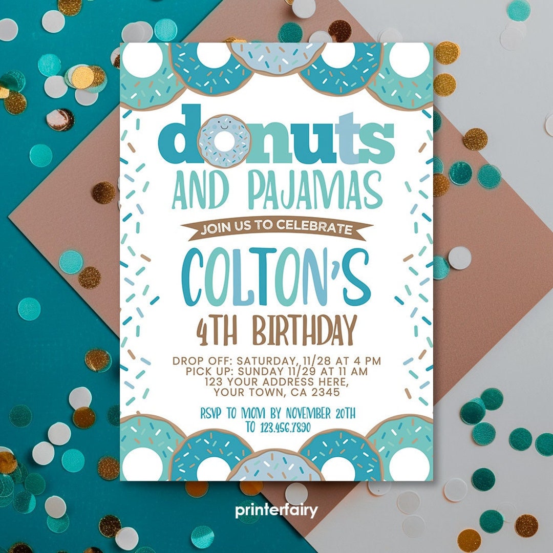 Donuts and Pajamas Birthday Invitation, Donut Invitation, EDITABLE ...