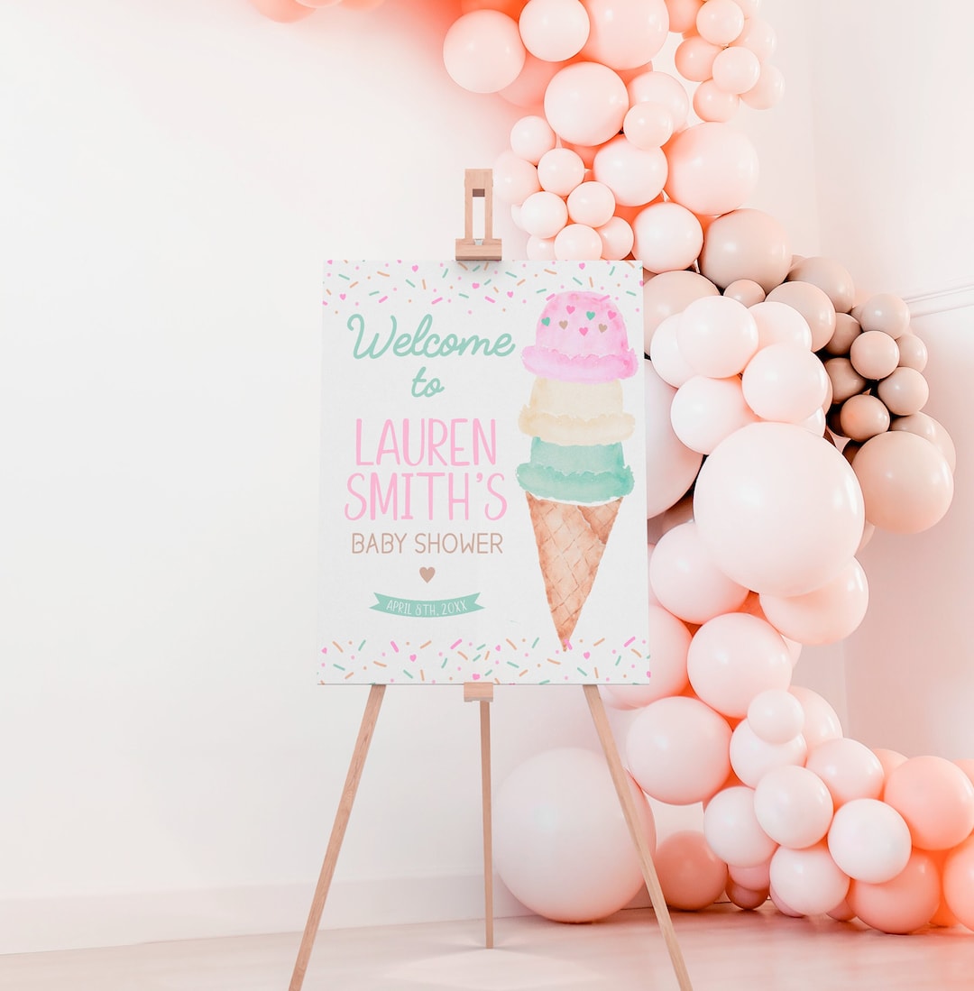 EDITABLE Ice Cream Baby Shower Welcome Sign Baby Sprinkle Decorations ...