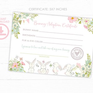 Adopt a Bunny, Not Editable, Bunny Adoption Certificate, Bunny Adoption ...
