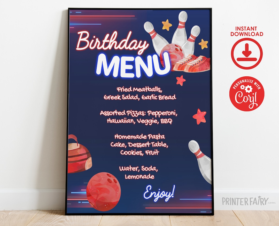 Bowling Birthday Party Menu, Instant Download, Let's Strike up Some Fun ...
