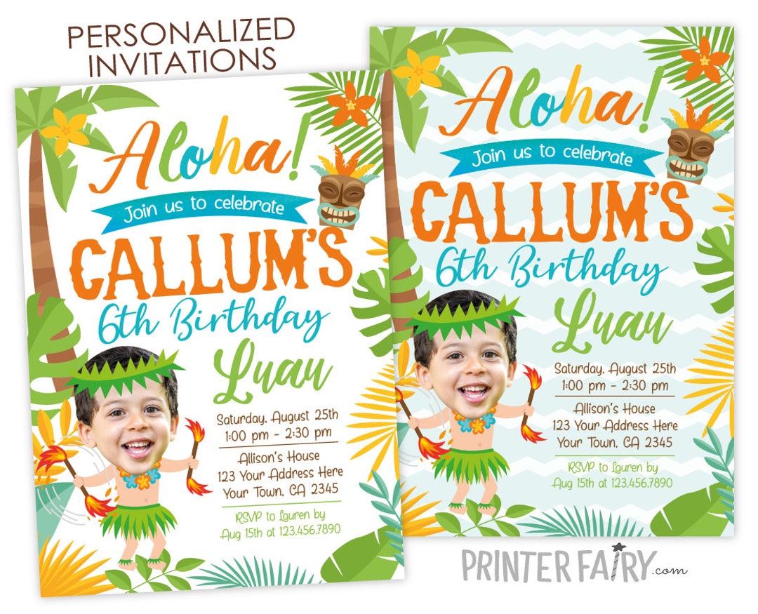Luau Boy Birthday Invitation With Photo, Hawaiian Birthday Party, Beach ...