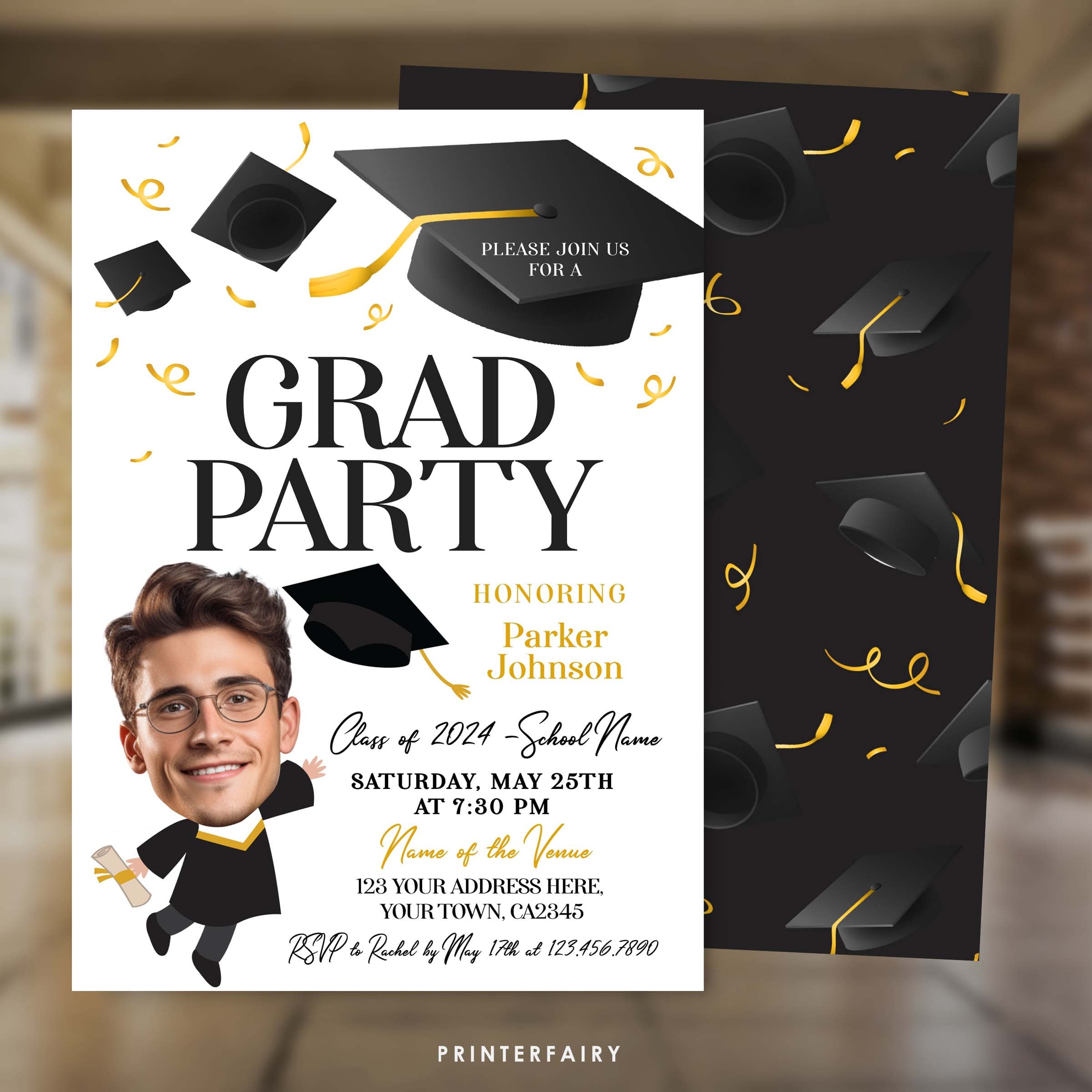 Graduation Party Invitation With Photo, Editable Template, College ...
