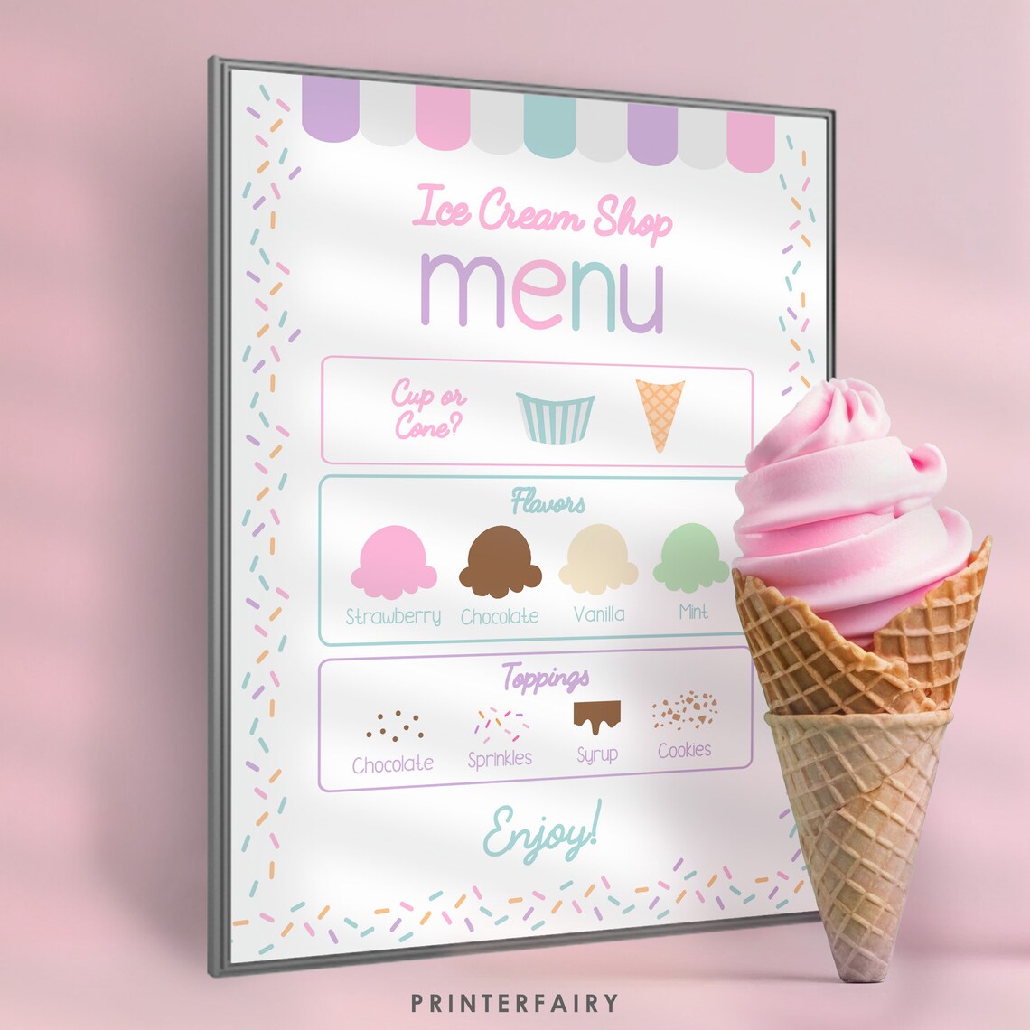 Editable Ice Cream Party Menu Template, Summer Party Decorations ...