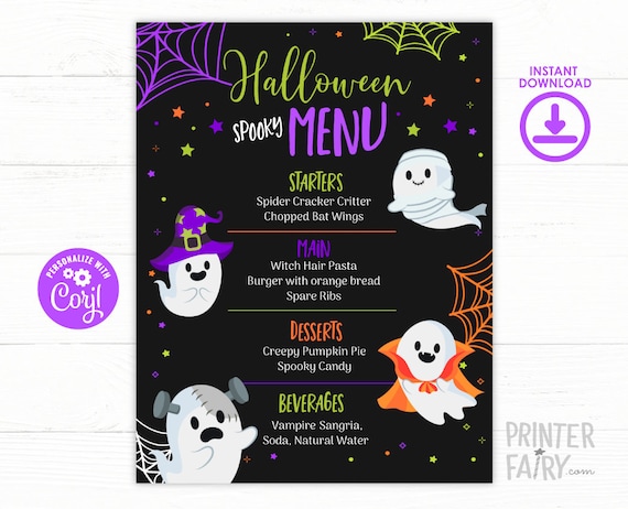 Halloween Menu, EDITABLE Menu, Costume Party Decorations, Halloween ...