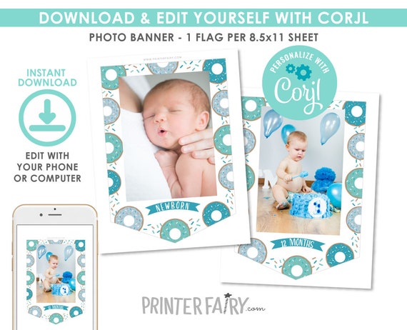 Donut Photo Banner, EDITABLE,Donut Printable Banner, EDIT YOURSELF ...