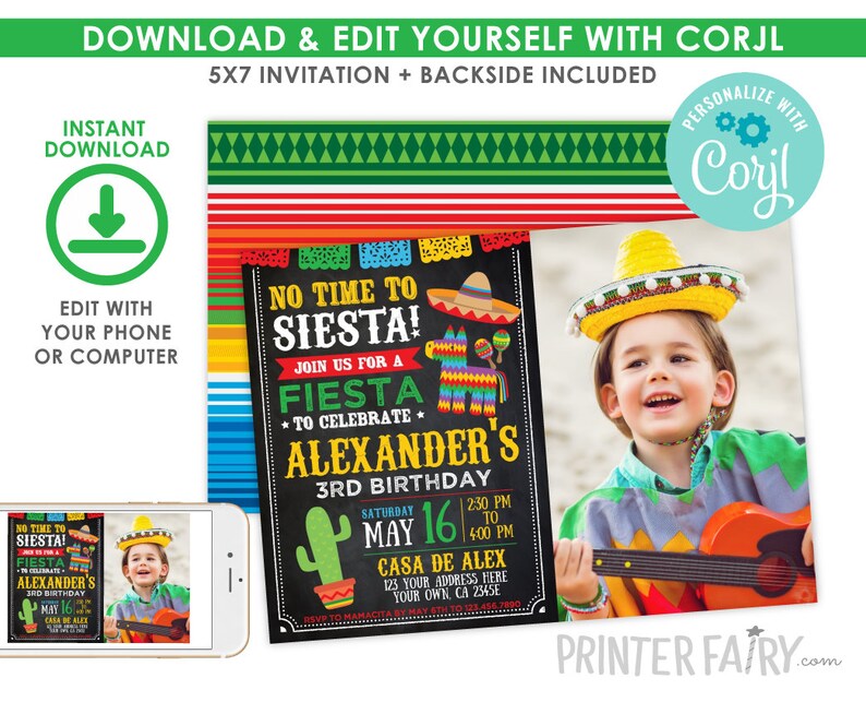 EDITABLE Fiesta Invitation With Photo Fiesta Birthday - Etsy