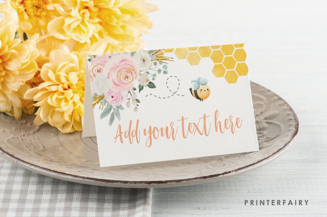 Editable Bee Birthday Party Food Tents, Honeycomb Design, Bee Place ...