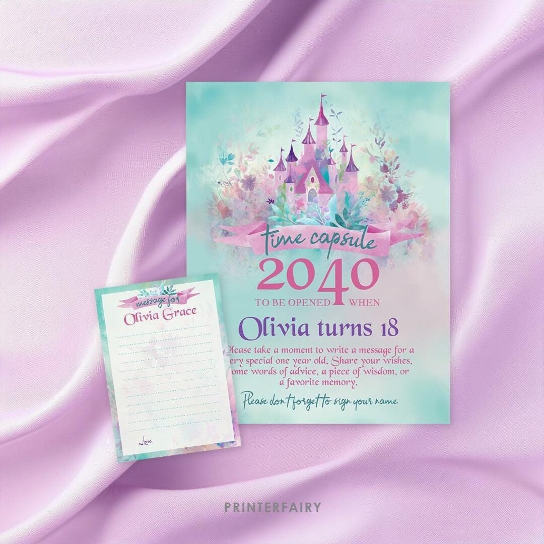 Princess First Birthday Party Time Capsule, Editable, Princess Castle ...