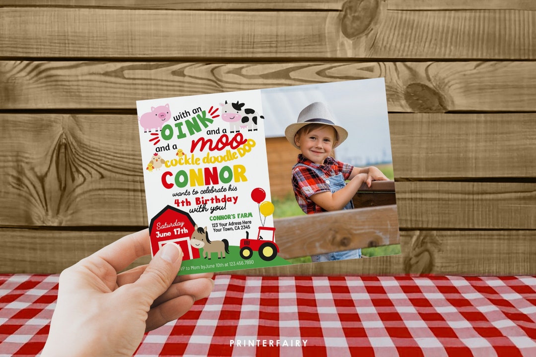 Farm Birthday Invitation With Photo, Editable, Farm Animals Party ...