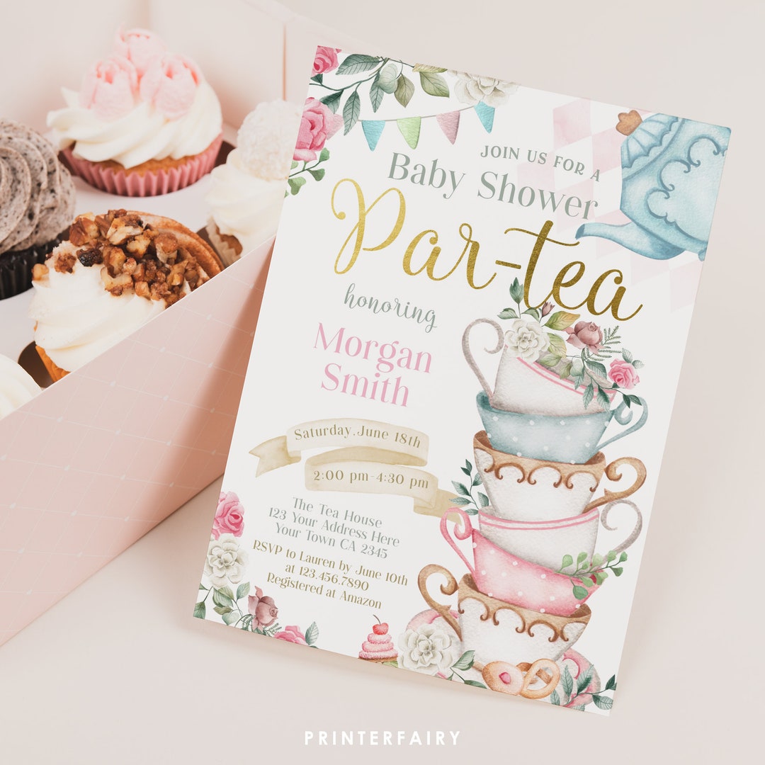 Time for Tea Baby Shower Invite, Editable Par-tea Invitation ...