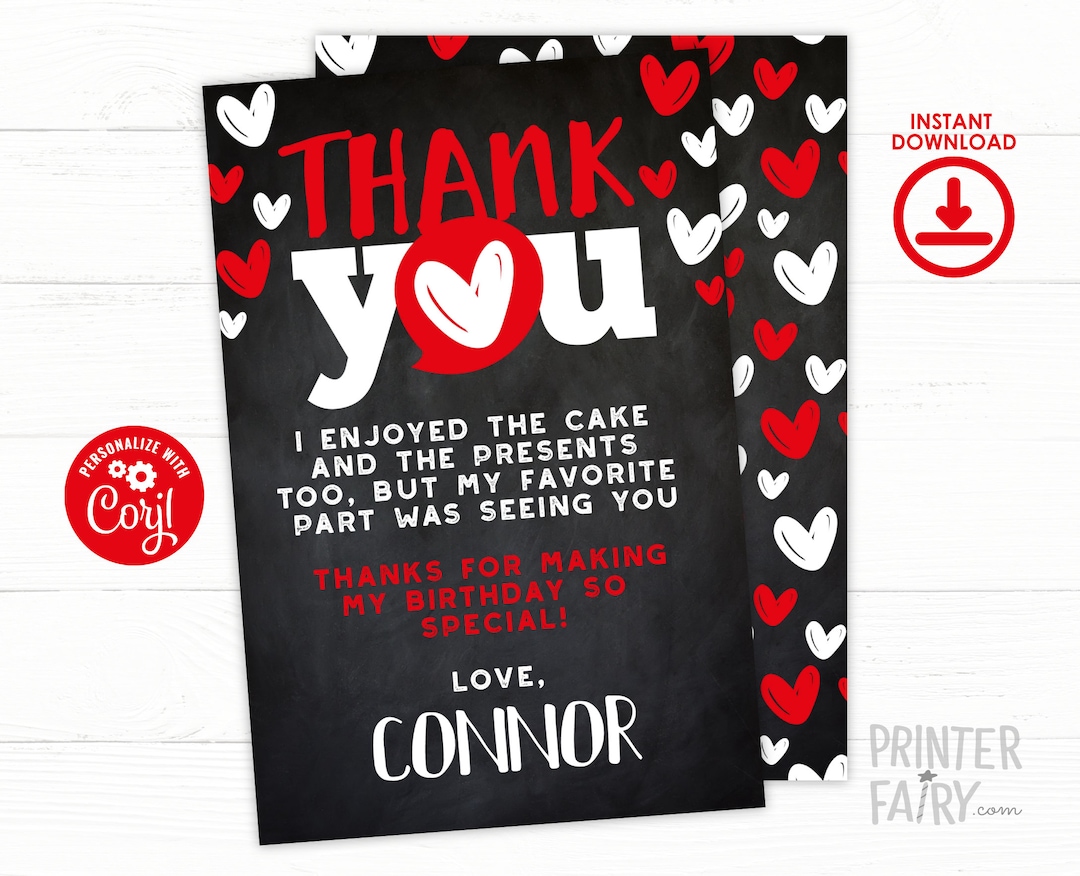 Valentines Birthday Thank You Card, EDITABLE, Little Heartbreaker Party ...