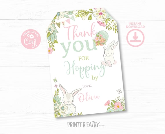 Some Bunny Favor Tag, Bunny Birthday Party, Floral Thank You Tag ...