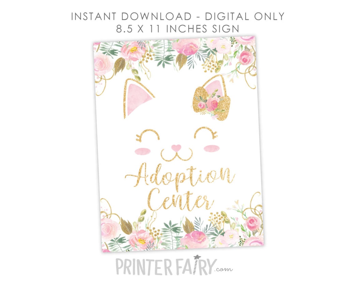 Floral Kitty Adoption Party Pet Adoption Party Sign and | Etsy