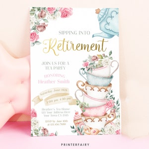 Tea Party Retirement Invitation, Floral Printable Invite (editable) - Etsy