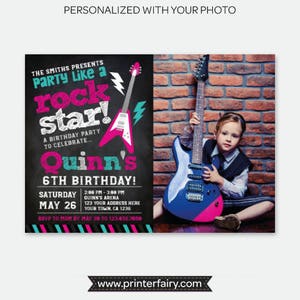 Rock Star Girl Invitation With Photo, Rock Invitations, Rockstar ...