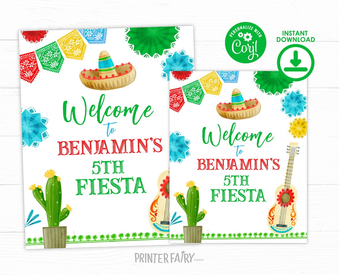 Fiesta Birthday Party Welcome Sign, Editable Mexican Fiesta Invitation ...