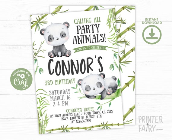 Panda Birthday Invitation, Bamboo Birthday Invitation, EDITABLE ...
