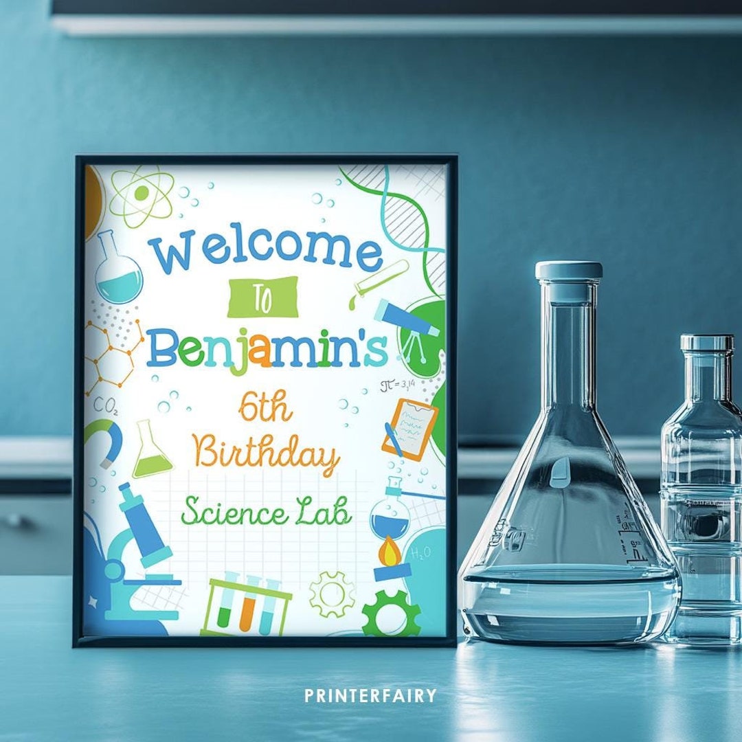 Science Birthday Party Welcome Sign, EDITABLE, Science Theme Party ...