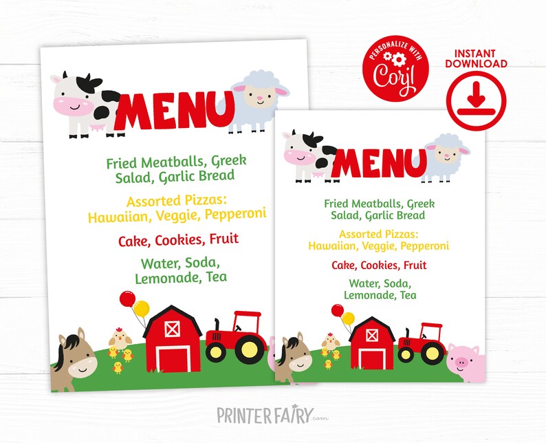 Farm Birthday Menu, Editable Barnyard Food Sign (digital Download) - Etsy
