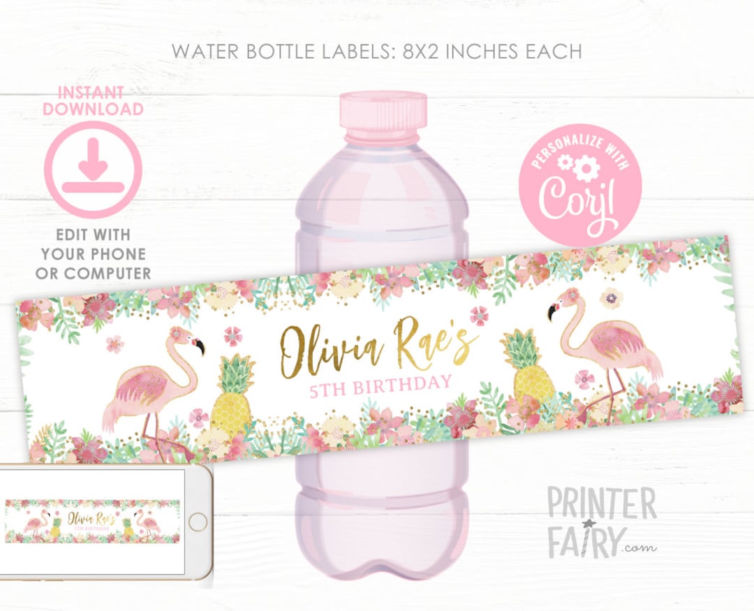 Flamingo Water Bottle Label, EDITABLE, Flamingle Birthday Party ...