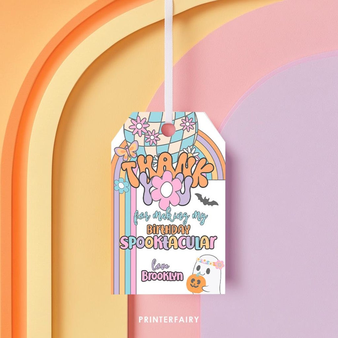 Halloween Favor Tags Editable Template, Groovy Hippie Halloween Ghost ...