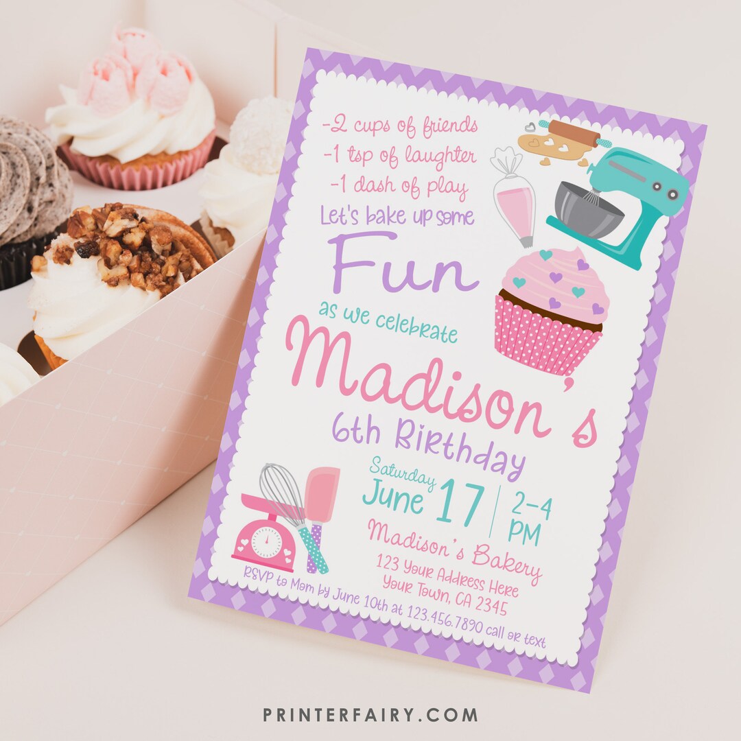 Baking Birthday Invitation, EDITABLE, Bakery Invitation, Cooking ...