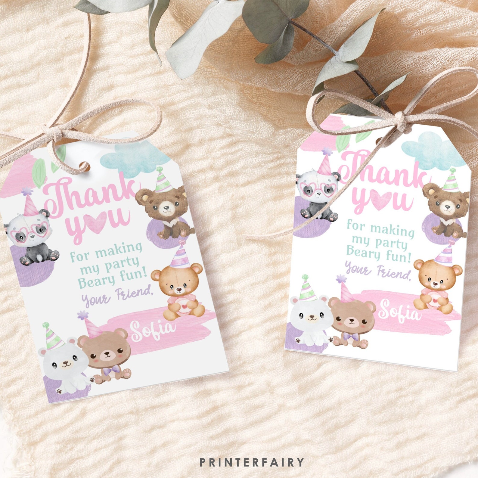 Bear Birthday Favor Tags, Editable, Bear-y Fun Birthday, Bears Party ...