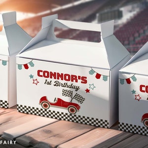 Race Car Birthday Party Gable Box Label, EDITABLE, Racing Car Party ...