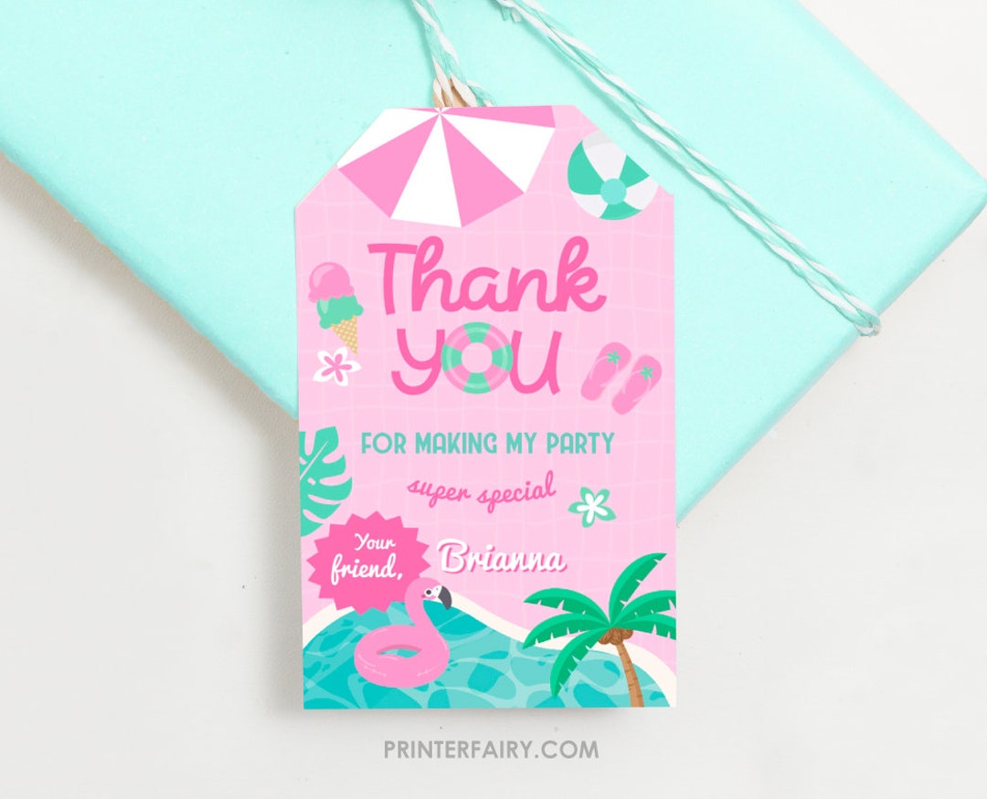 Pool Party Thank You Tags, Editable, Pool Party Favor Tags, Malibu Gift ...
