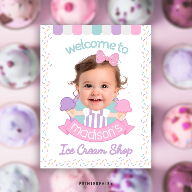 Ice Cream Welcome Sign Template, Editable Sign With Photo, Summer Party ...