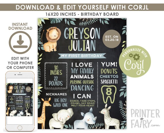 Safari Birthday Board, EDITABLE, Jungle Birthday Board, EDIT YOURSELF ...