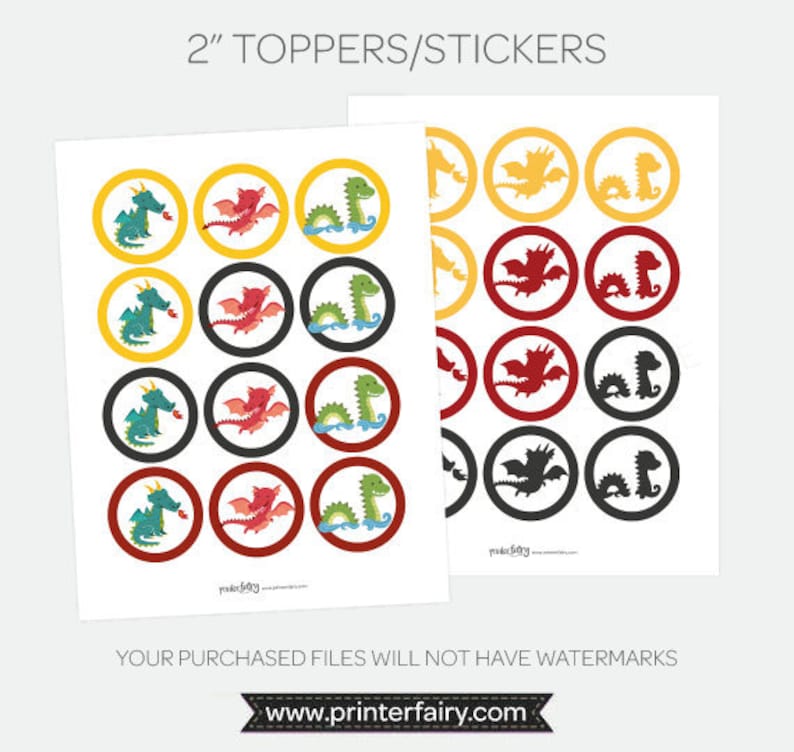 Dragon Printable Toppers Dragon Printable Stickers Dragon - Etsy