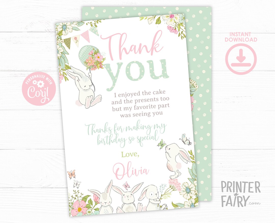 Some Bunny Thank You Card, EDITABLE, Bunny Thank You Note, Easter Thank ...