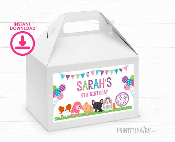 Puppies Adoption Party Box Labels, EDITABLE Gable Box Label, Pet ...