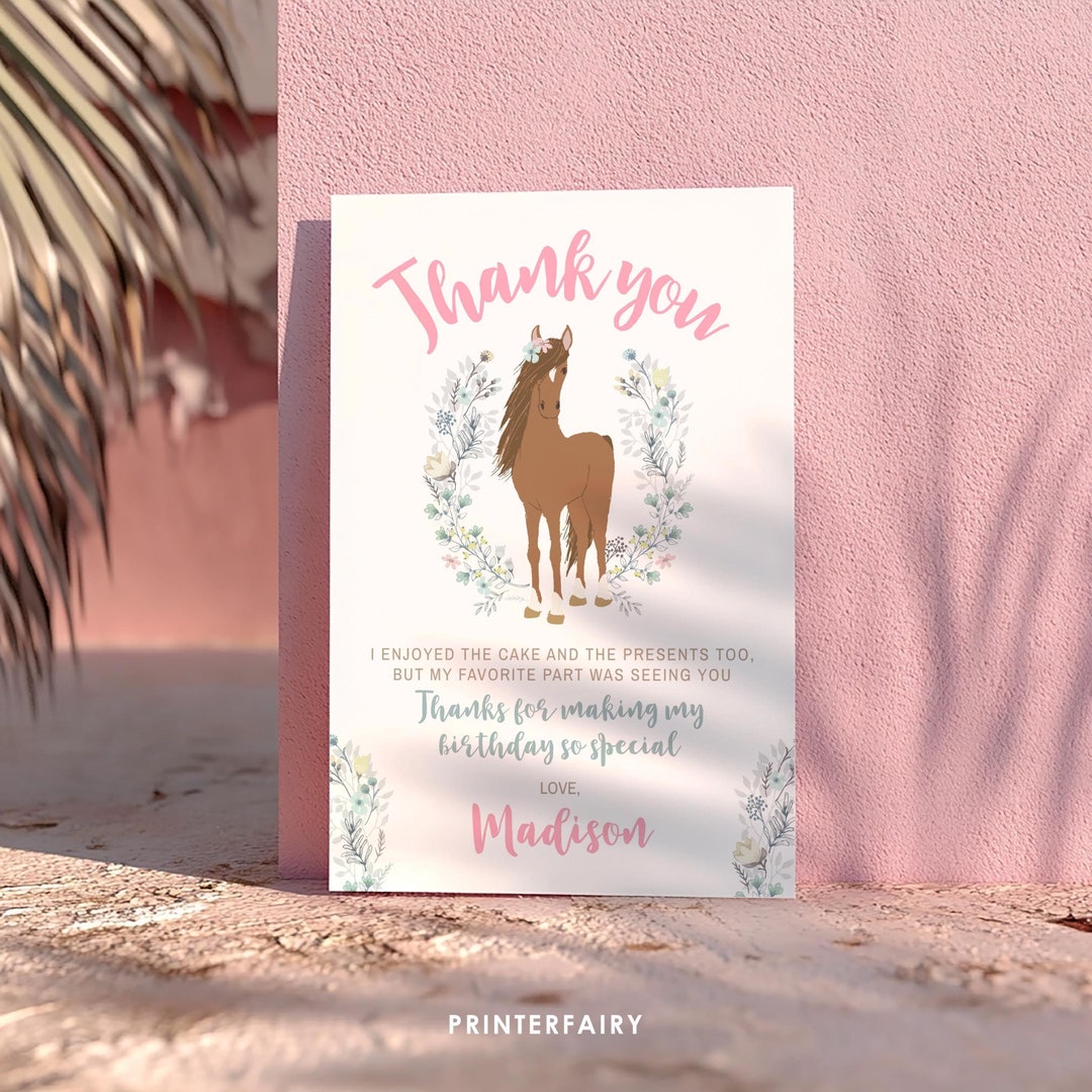 Horse Thank You Card Editable Template, Cowgirl Party Printables, Pony ...