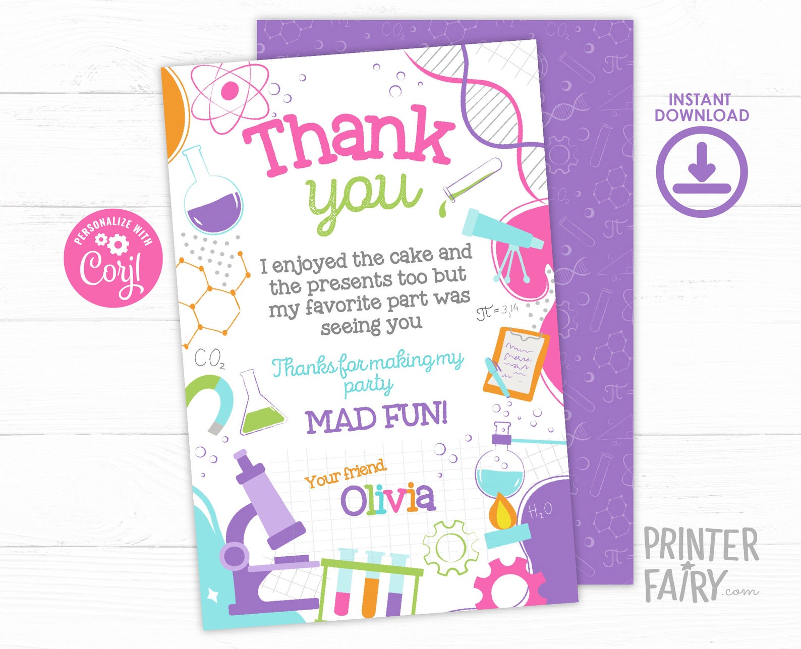 Science Birthday Party Thank You Card EDITABLE Science Theme - Etsy