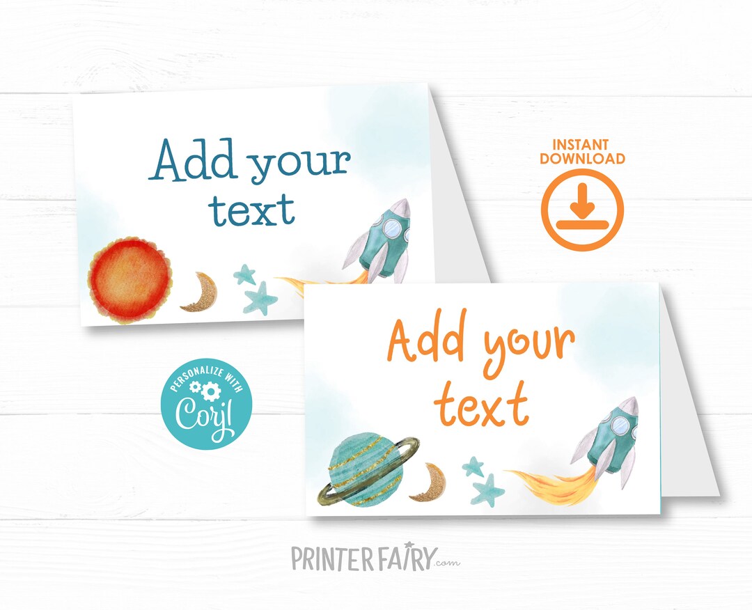 Outer Space Birthday Party Food Tents, Editable Template, Planets ...