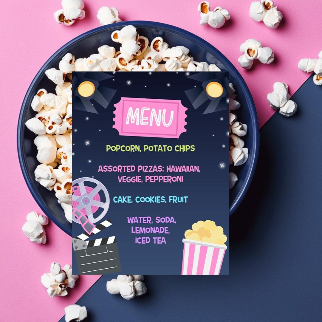 Movie Night Editable Menu Printable Template, Movie Night Party ...