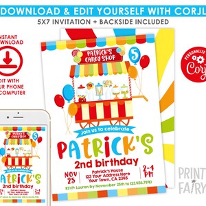 Candy Shop Birthday Invitation, Editable Sweet Shoppe Party (digital ...