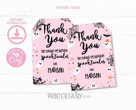 Spooky One Favor Tags, EDITABLE Pink Halloween Favor Tags, Ghost ...