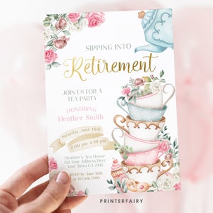 Tea Retirement Party Invitation, Editable Printable Invite for ...