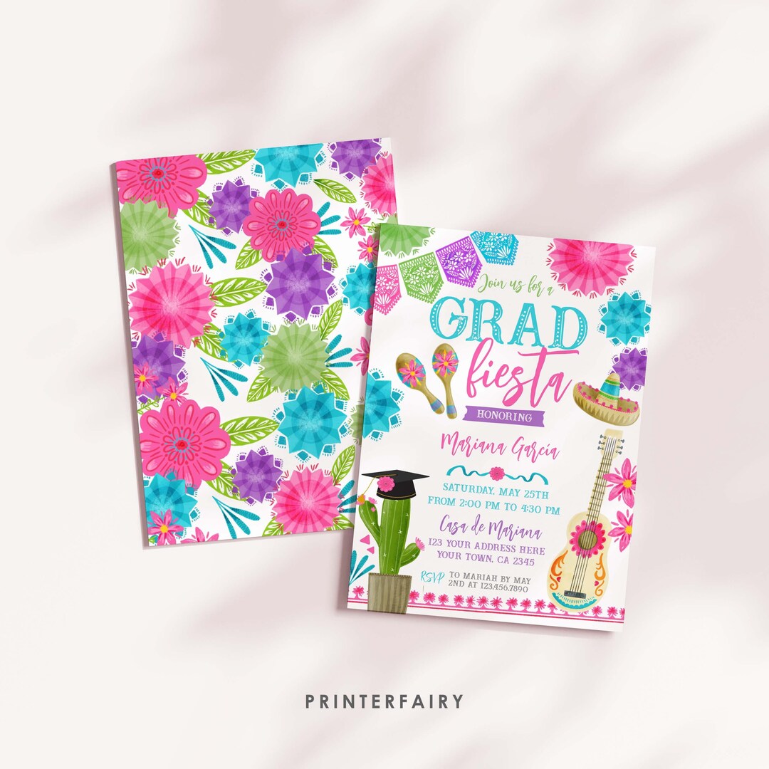 Graduation Fiesta Invitation, Editable Template, Mexican College ...