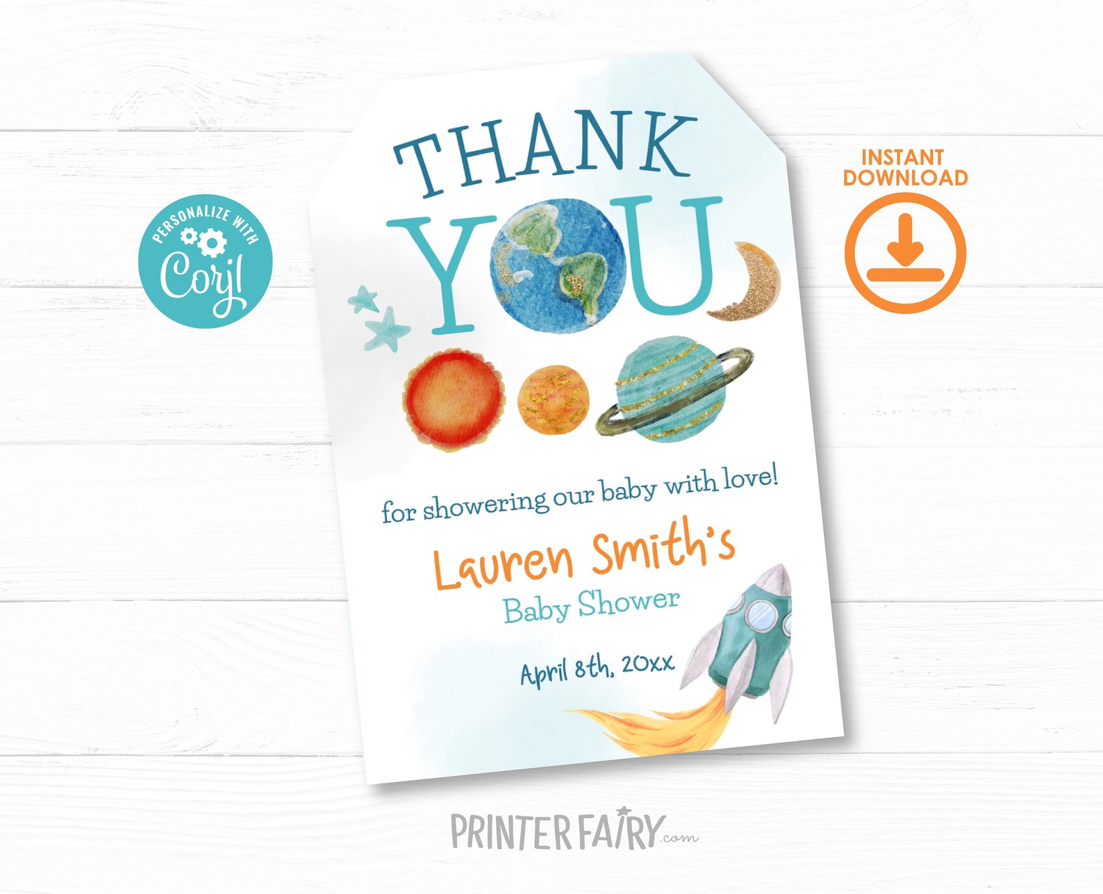 Outer Space Birthday Party Thank You Tags, Editable Template, Planets ...