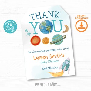 Outer Space Birthday Party Thank You Tags, Editable Template, Planets ...