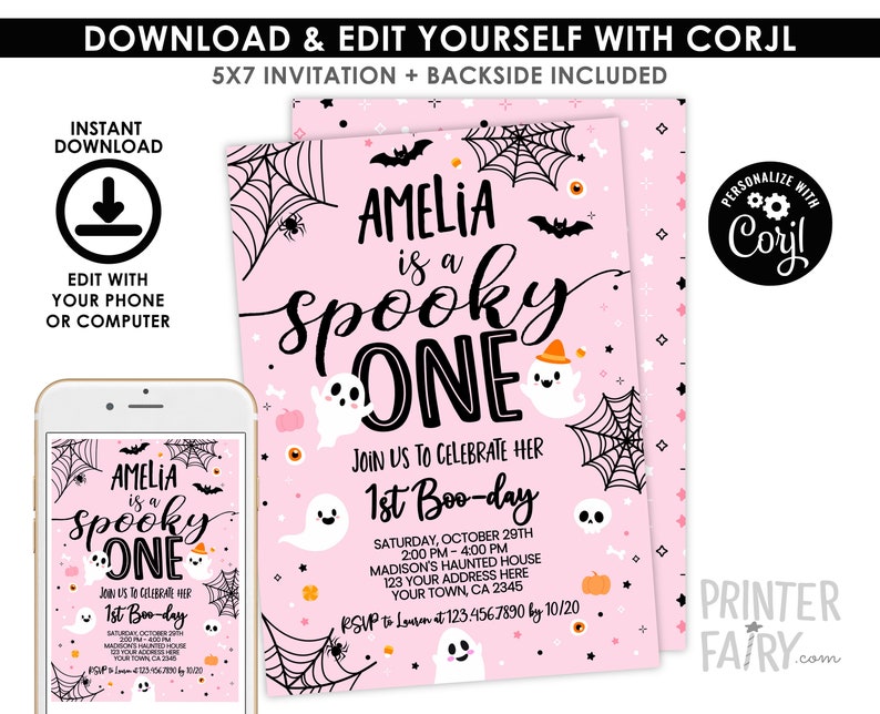 Spooky One Invitation EDITABLE Halloween 1st Birthday - Etsy