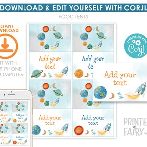 Outer Space Birthday Party Food Tents, Editable Template, Planets ...