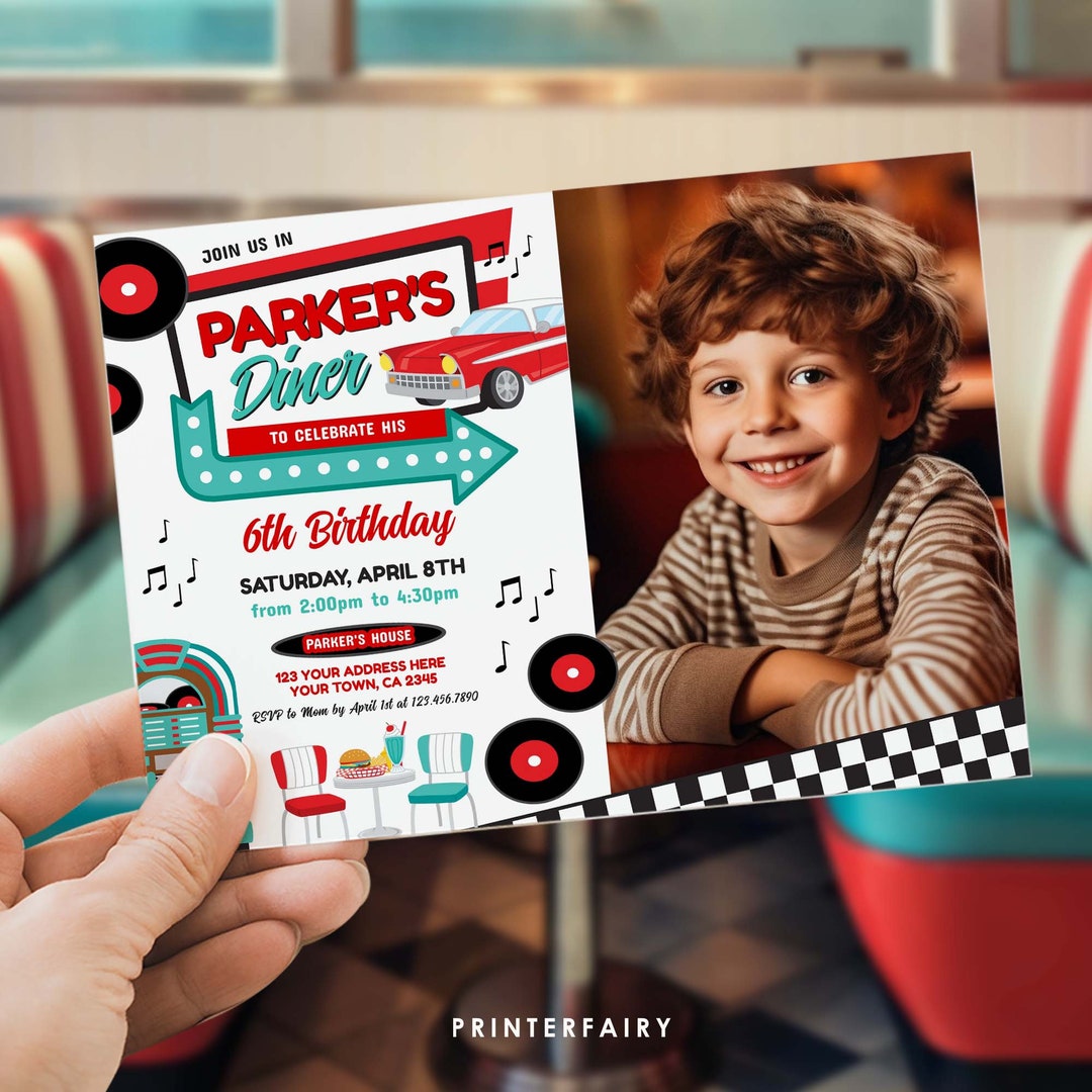 Retro Diner Birthday Invitation With Photo, Editable 1950s Party ...